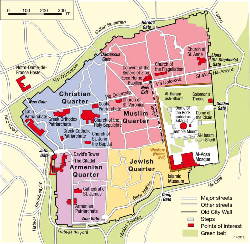 A Map Of The Religious Quarters That Make Up The Jerusalem Old City A Map Of The Religious Quarters That Make Up The Jerusalem Old City