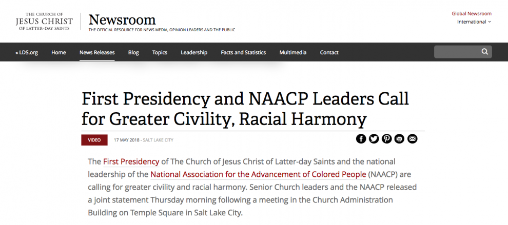 Mormon newsroom real press release May 17 2018 | RNS