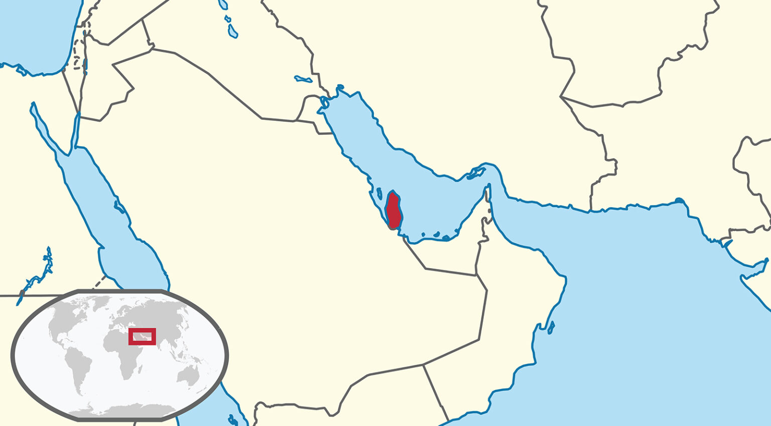 Qatar, red, in the Middle East. (Map courtesy of Wikimedia/Creative ...